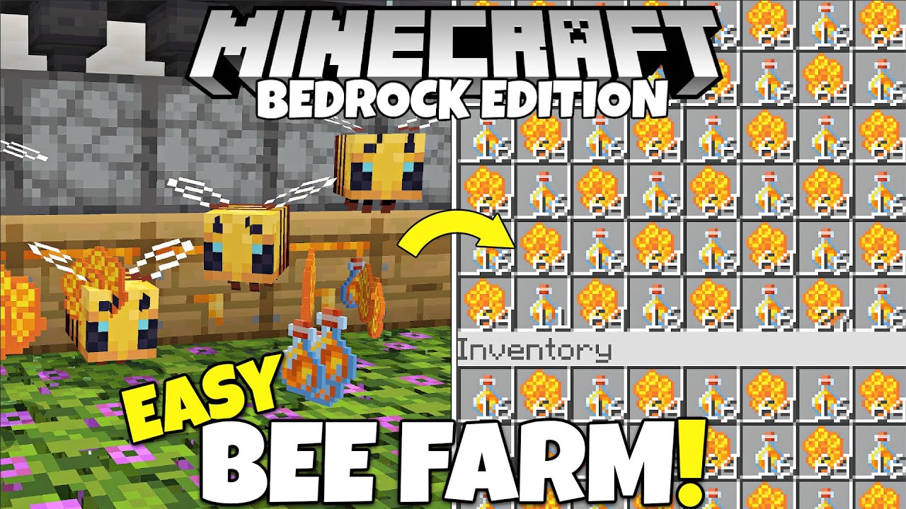 Minecraft Bedrock: Improved Honey / Honeycomb Farm Tutorial! (Bee Farm ...