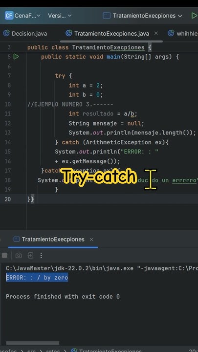 Como hacer uso de TRY-CATCH-CATCH | TratamientoExcepciones #java # ...