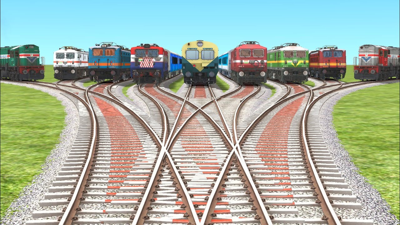 9 TRAIN CROSSING ON VX CUT DIAMOND RAILROAD | Shatabdi Express | Garib ...