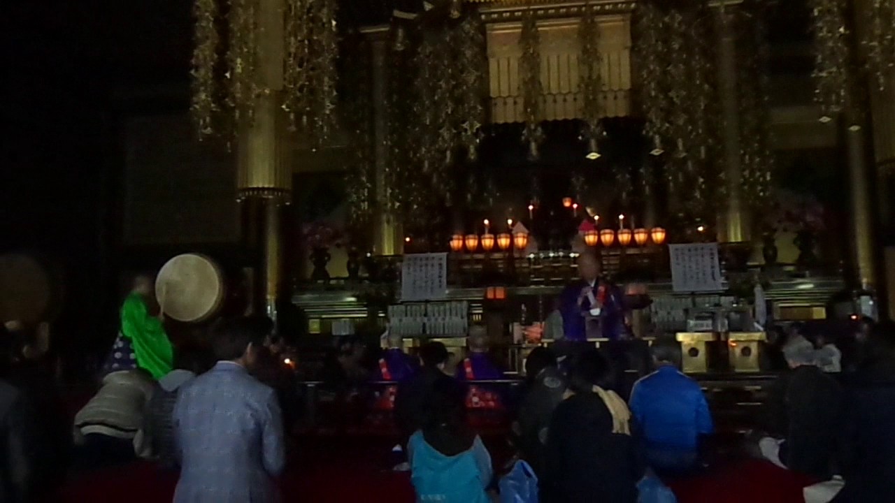 Filming of a Goma (fire ritual) at the Buddhist temple Fukagawa Fudo-do ...