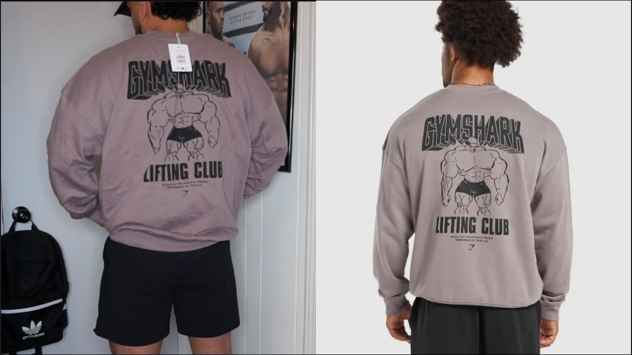 GYMSHARK MENS "CARTOON LIFTING" CREWNECK (TRY-ON) - YouTube
