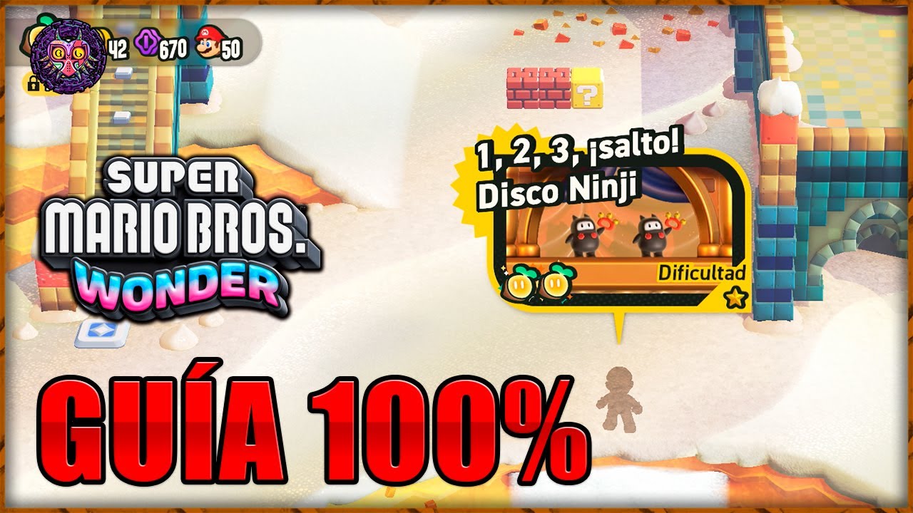 Super Mario Bros Wonder | 4-4 1,2,3, ¡salto! Disco Ninji 100% | Full ...