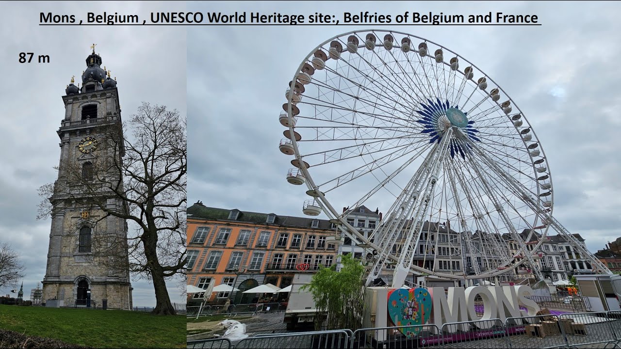 Mons in Belgium: panorama from 87 m high Belfry UNESCO World Heritage ...
