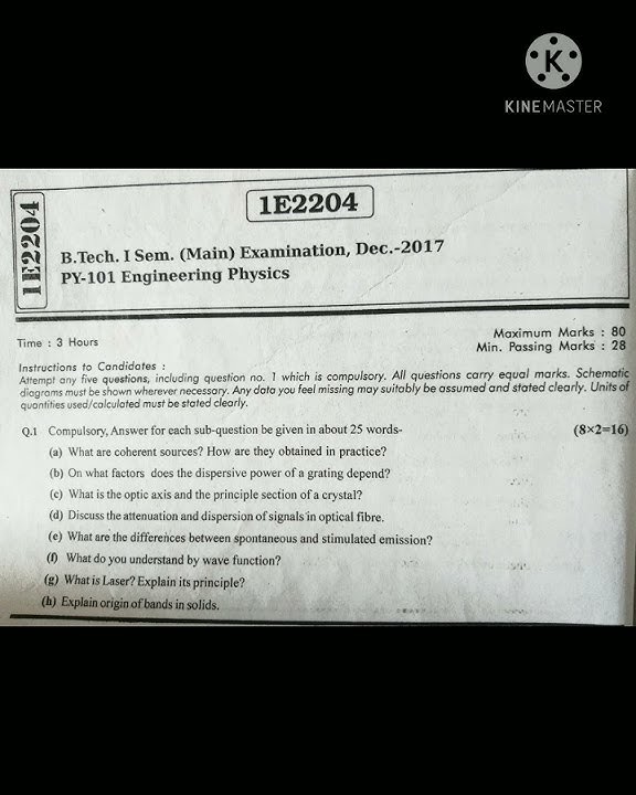 Engineering physics - sem.1 , main paper- 2017 - YouTube