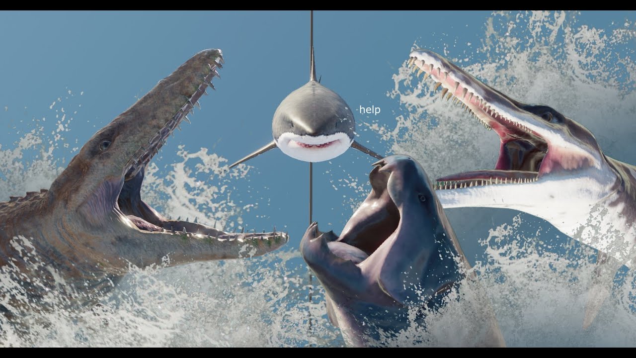All Marine Reptile* Shark Feeding Animations - Jurassic World Evolution ...