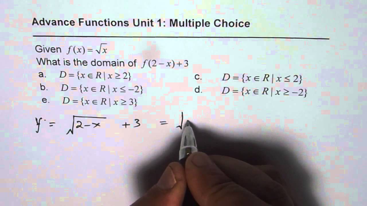 Multiple Choice Domain Of Square Root Function YouTube