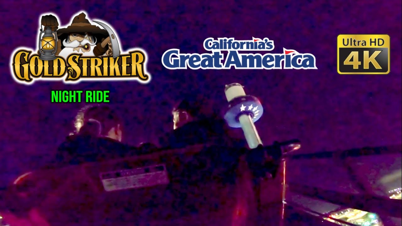2021-10-22 Gold Striker Roller Coaster at Night On Ride UltraHD 4K POV ...