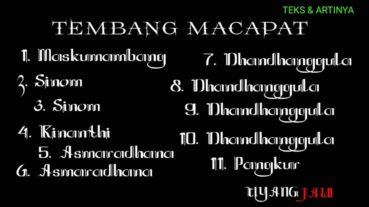 KUMPULAN TEMBANG MACAPAT | Teks dan Artinya - YouTube