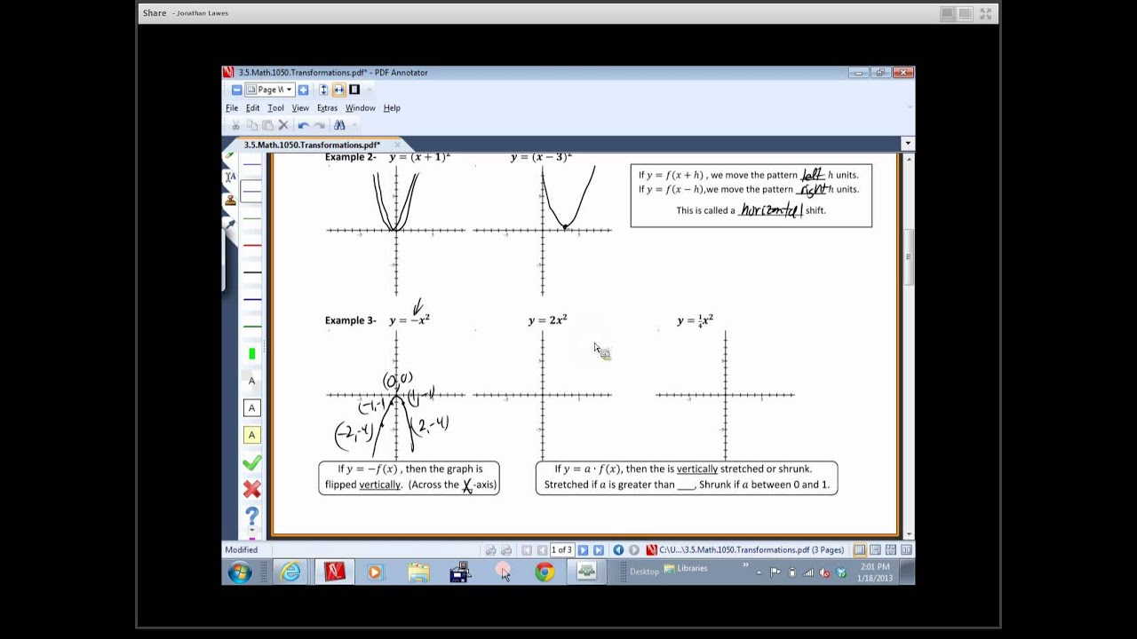 Math 1050 Sec. 3.5 Part 1- Transformations of Functions - YouTube