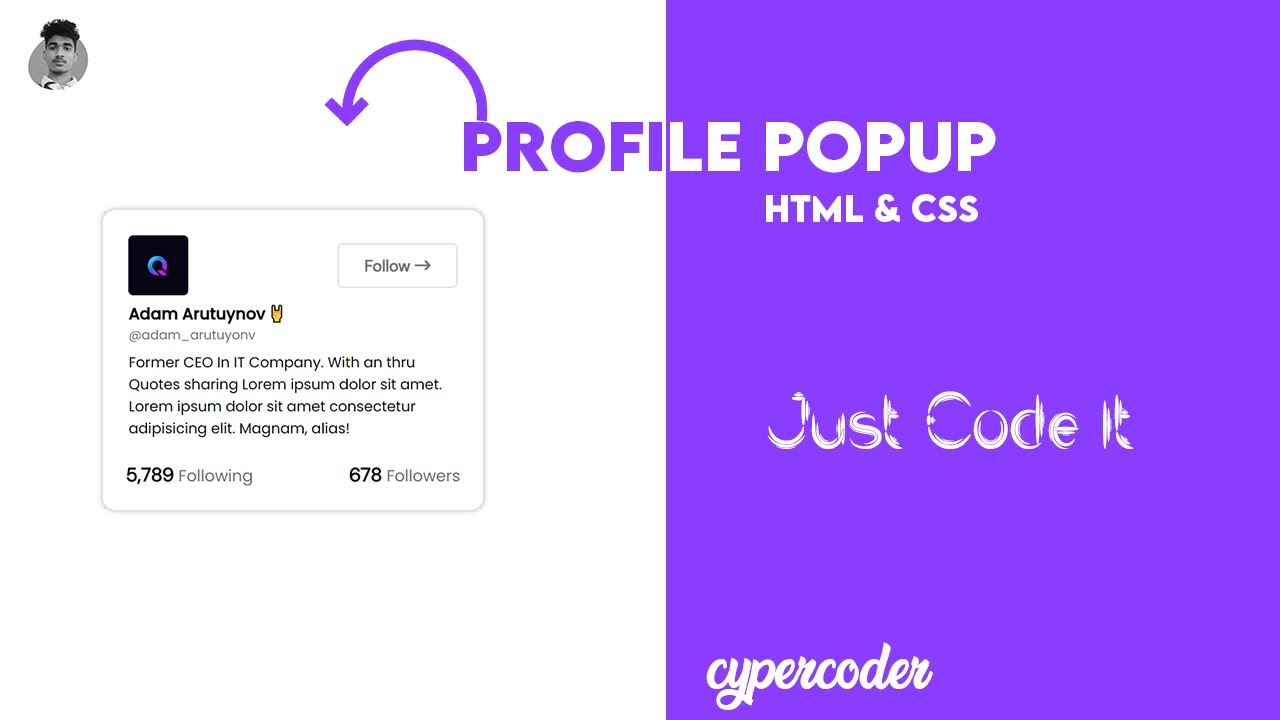 Create Profile Pop Up Using Html And Css Cyper Coder Youtube 5484