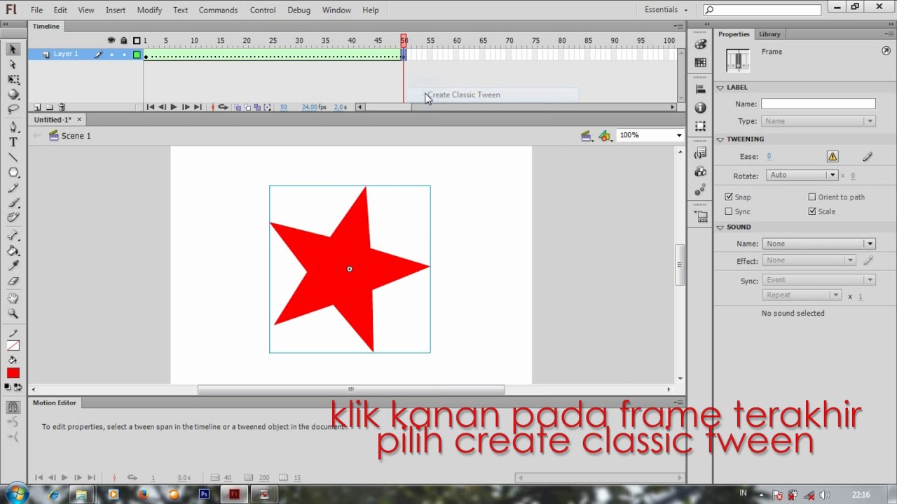 merubah bintang menjadi lingkaran dengan create shape tween adobe flash ...