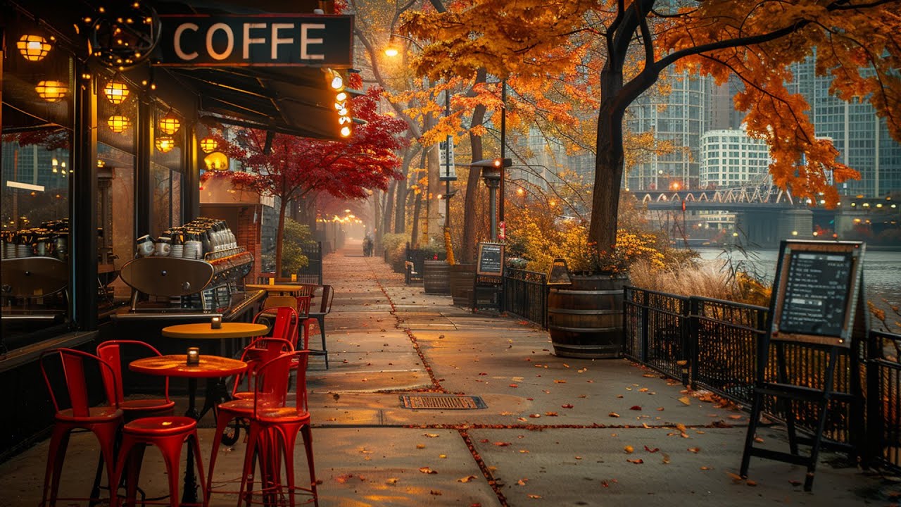 Fall Coffee Shop Ambience with Relaxing Bossa Nova Jazz Music & Falling ...