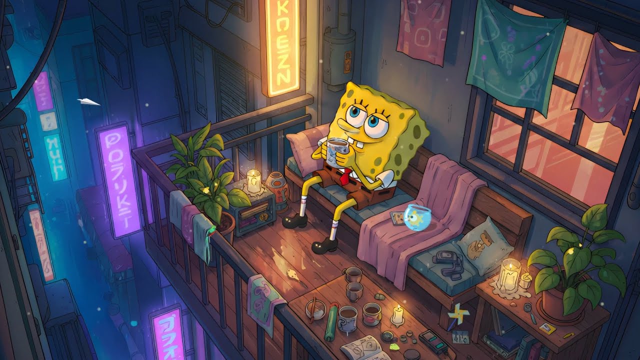 【Coffee And Chill】☕ SpongeBob Cozy Apartment Balcony - Lofi Hip Hop Mix ...