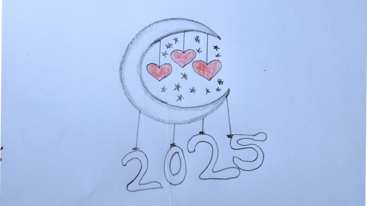 How to draw welcome year 2025 with the moon step by step/art video ...