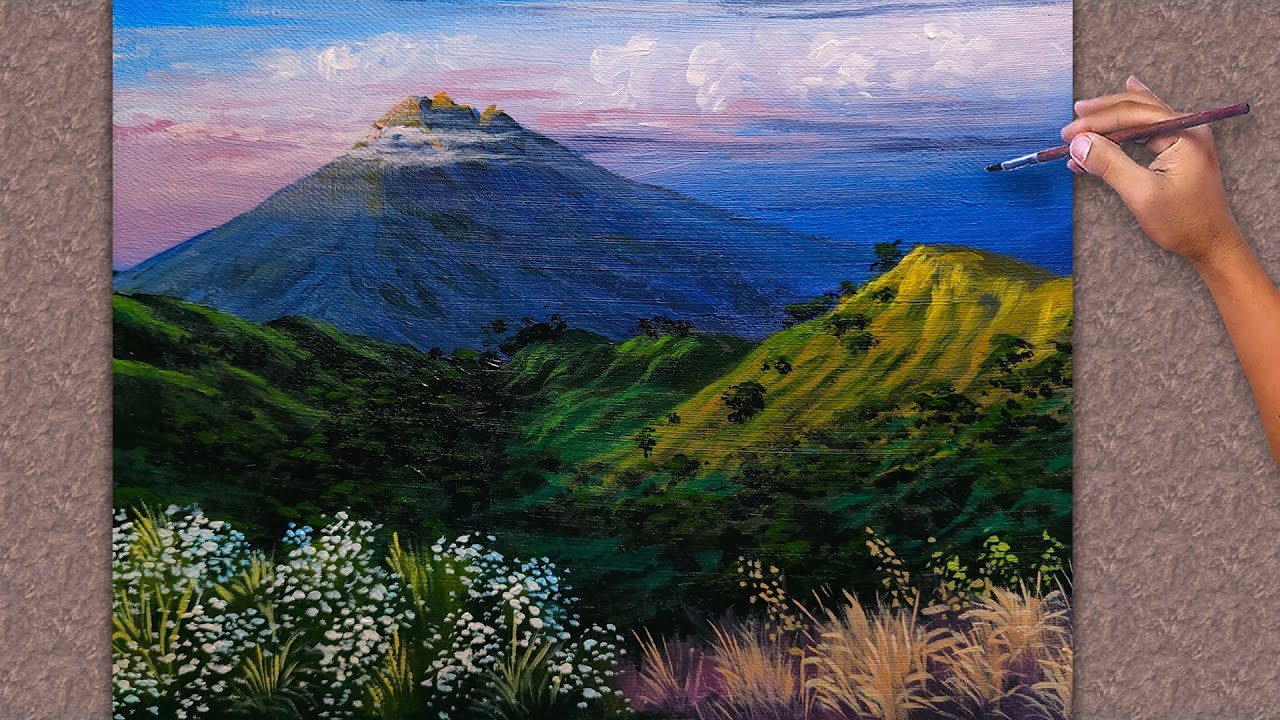 Acrylic Volcano Painting Full Tutorial / Landscape for Beginner / Fine ...