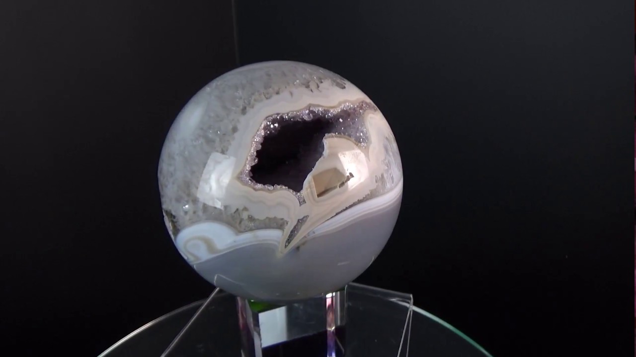 Blue Agate Sphere with Amethyst Druzy from Brazil; 1 lb 15 oz - YouTube
