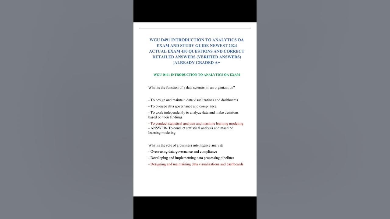 WGU D491 INTRODUCTION TO ANALYTICS OA EXAM - YouTube