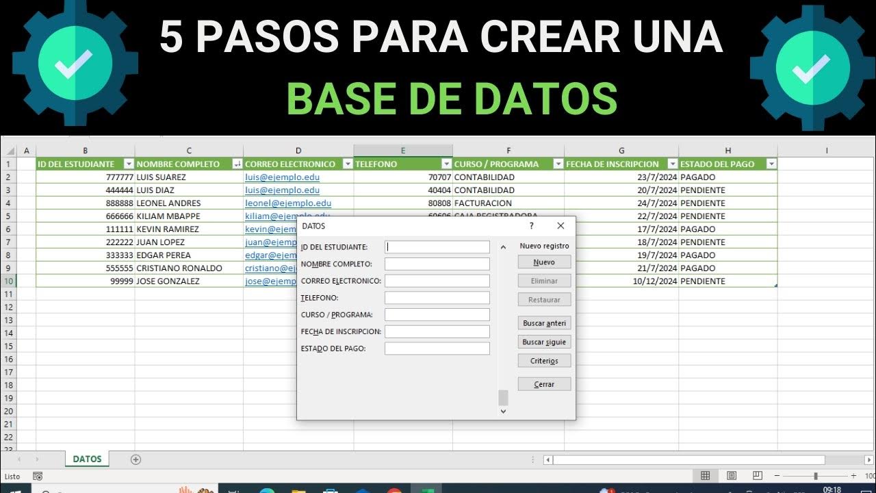 5 Pasos SENCILLOS para Hacer una BASE DE DATOS en EXCEL - YouTube