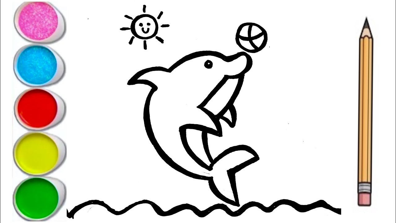 dolphin play ball Drawing coloring, how to draw dolphin step by step ...