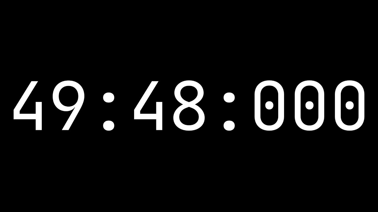 Countdown timer 49 minutes, 48 seconds [49:48:000] - White on black ...