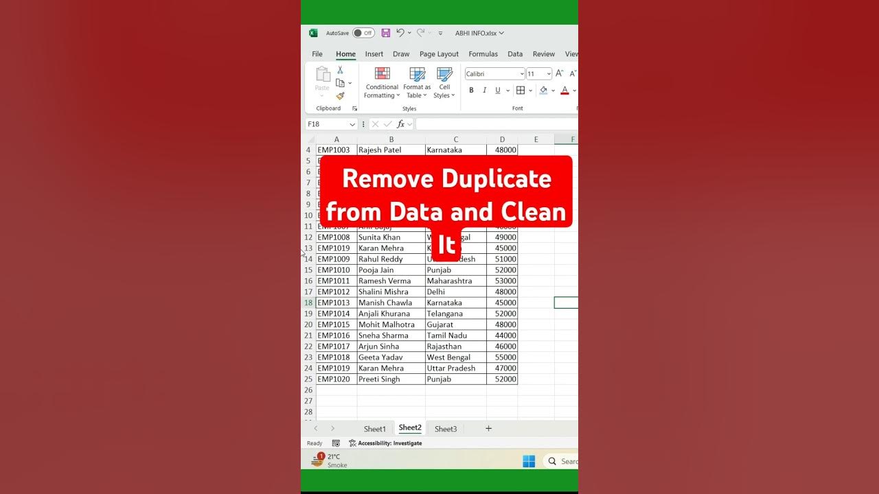 How to Remove Duplicate In Excel #shorts #shortsfeed #exceltips #exceltutorial - YouTube