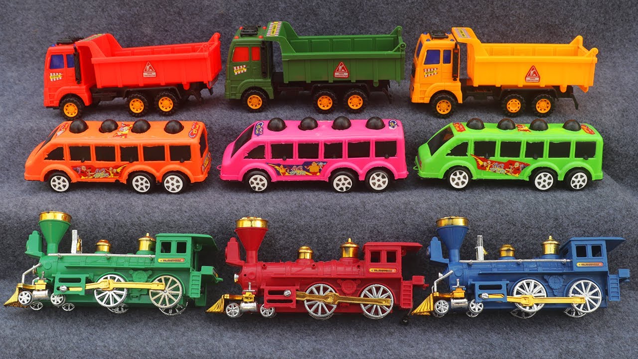 Satisfying JCB bus collecting, Dump Truck, Steam Engine, city bus | Toy ...