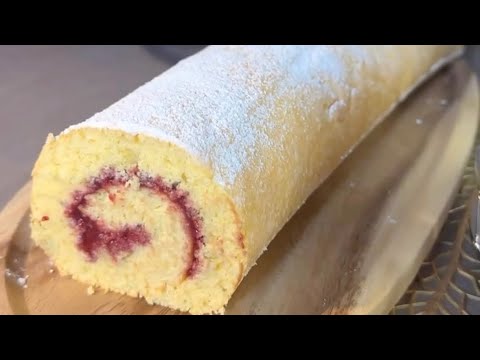 Rollad i Thjesht me reçel me Shije fantastike😍Einfache Biskuitrolle mit Himbeermarmelade so lecker