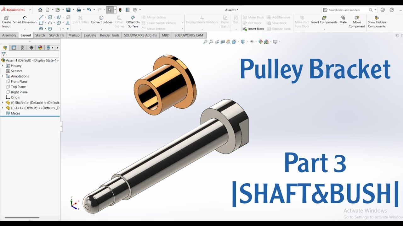 SolidWorks Pulley Bracket Modelling Tutorial Part 3 - YouTube