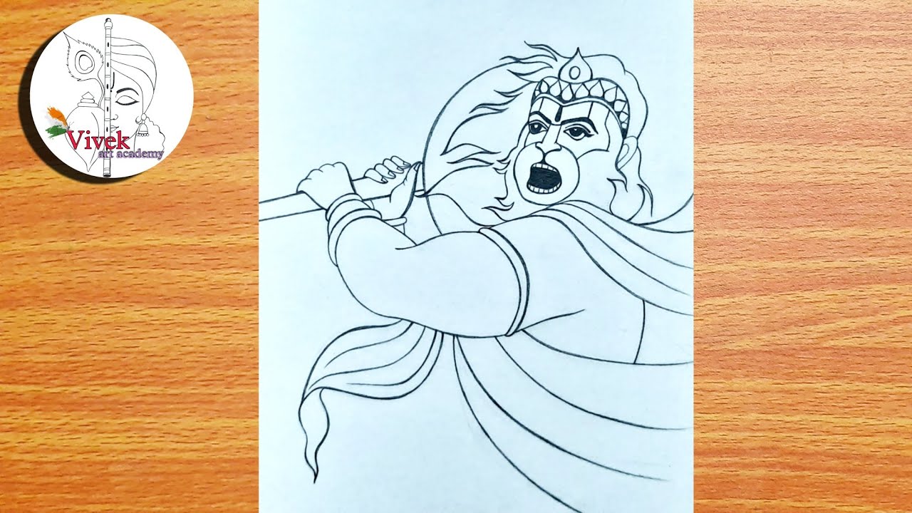 How to draw angry Hanuman step by step | Easy Hanuman drawing | Pencil ...