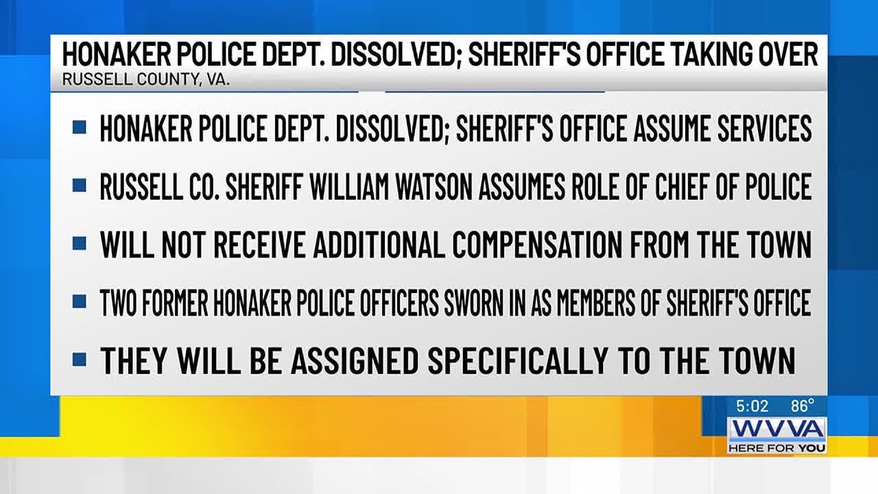 Honaker Police Department being dissolved, Sheriff’s Office to take ...
