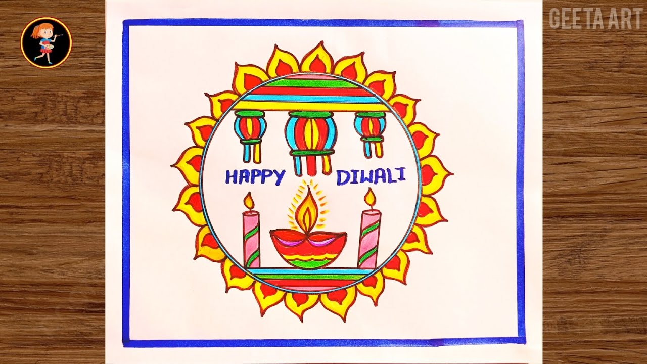 Diwali drawing | Diwali Easy drawing | Diwali Rangoli | how to draw ...