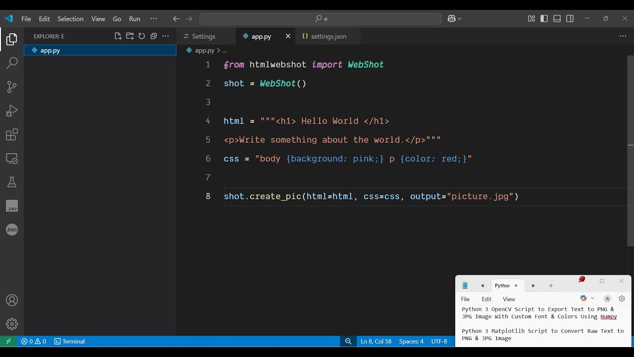Python 3 Webshot Library Script to Take Screenshot of HTML Page & Save ...