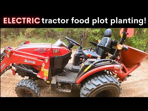 ELECTRIC tractor planting a fall food plot! Solis SV24 compact tractor