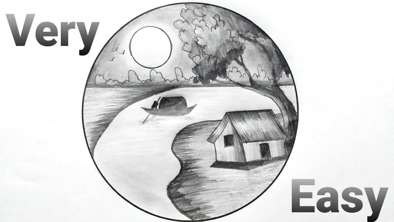 How to draw pencil sketch scenery|Landscape drawing/Gramer drisso ...