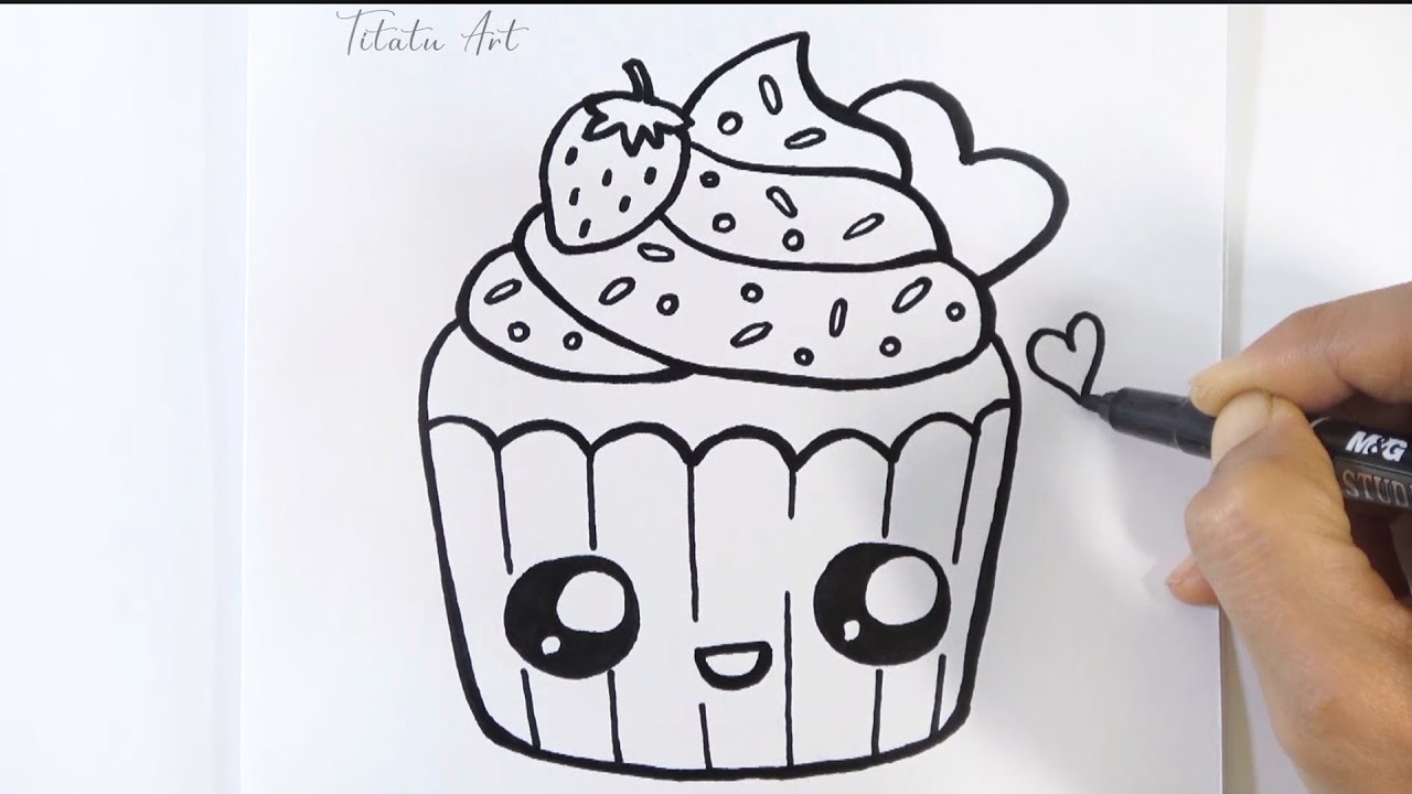 Cupcake Line Drawing Cupcake With Orange Slice. Line Art. Coloring