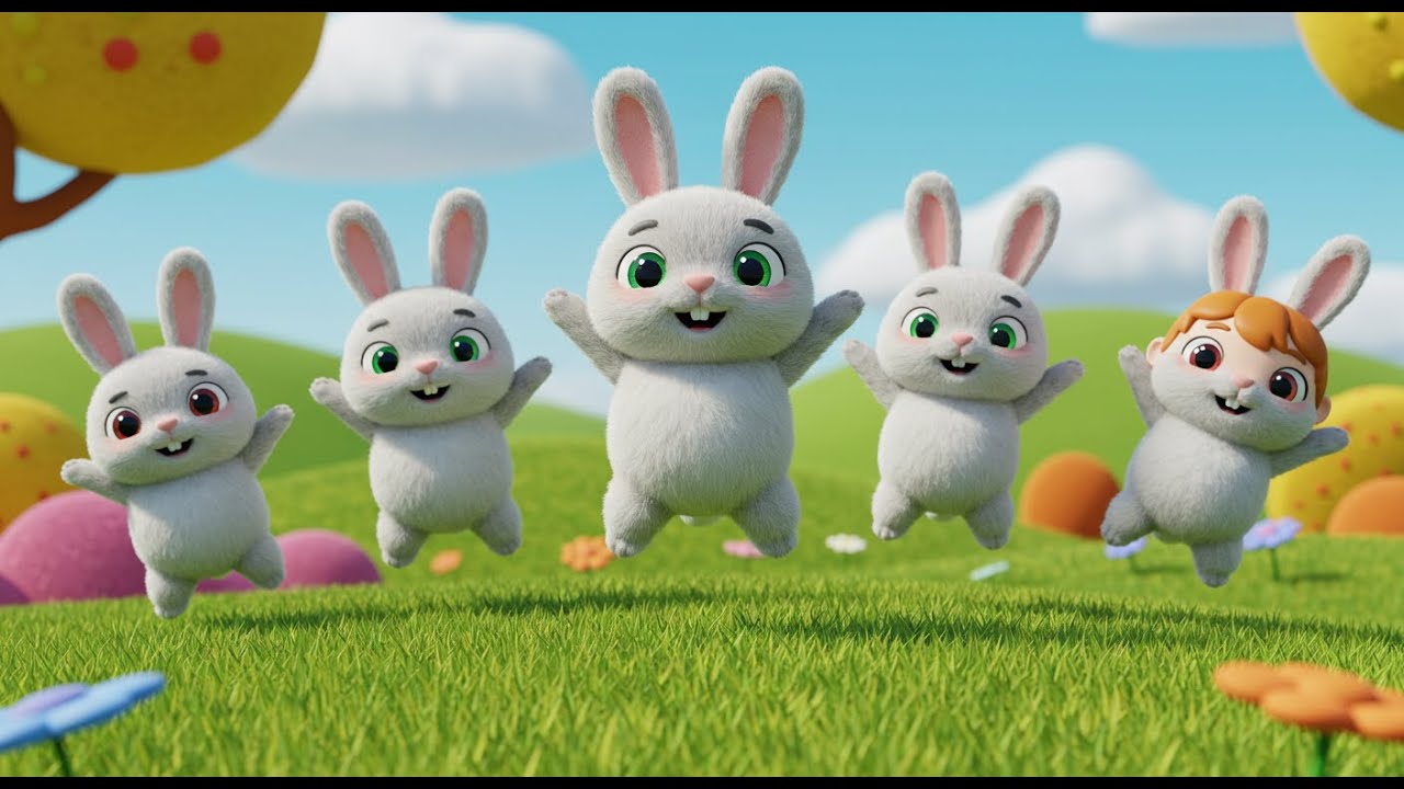 Five Little Bunnies Jumping on the Ground | Bunny Counting Song for ...