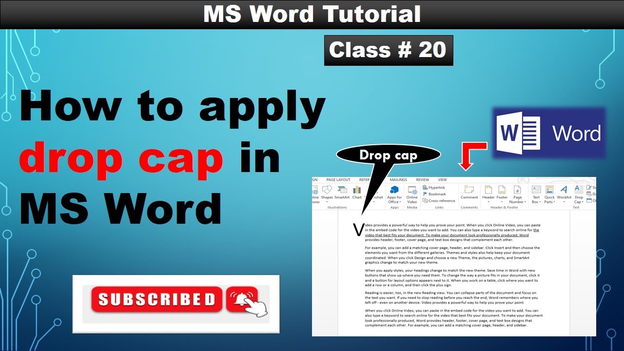 Class # 20 how to apply drop cap in MS Word - YouTube