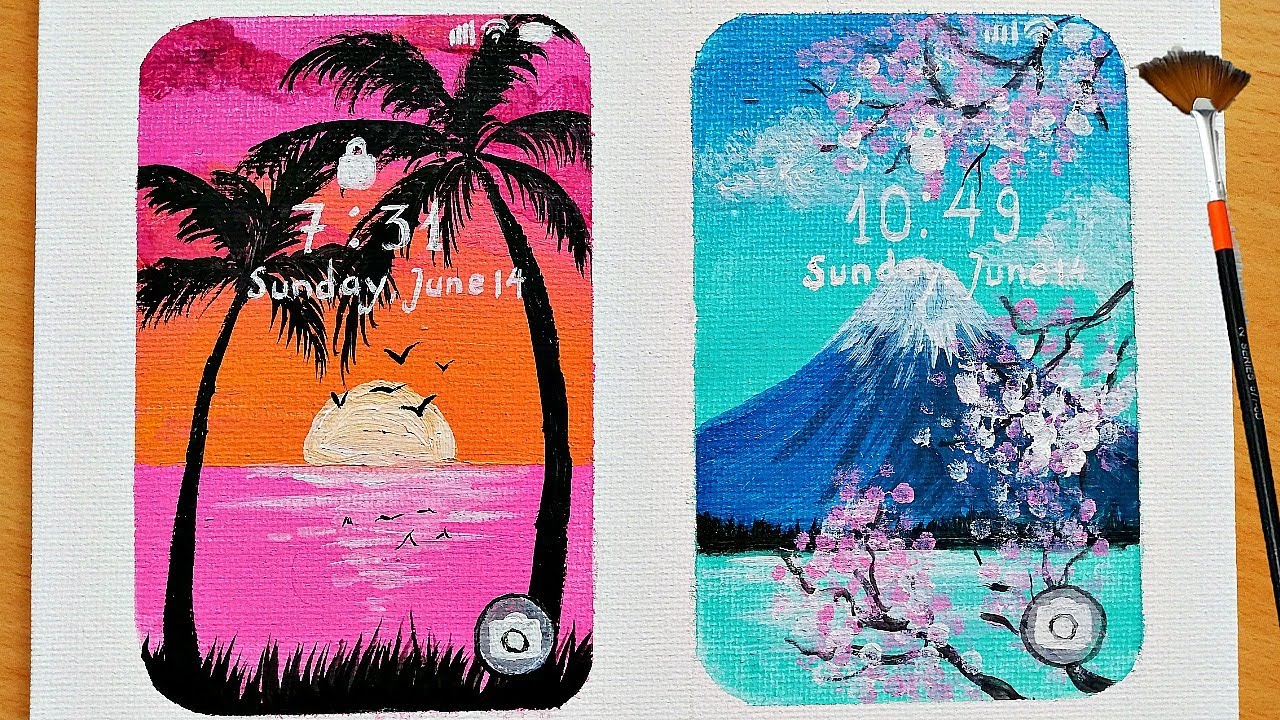 Mobile Phone Landscape｜Acrylic Painting on Canvas Step by Step for ...