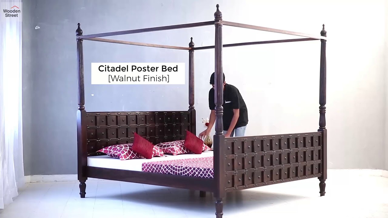 Poster Bed- Buy Citadel Poster Bed in Walnut Finish online from Wooden ...