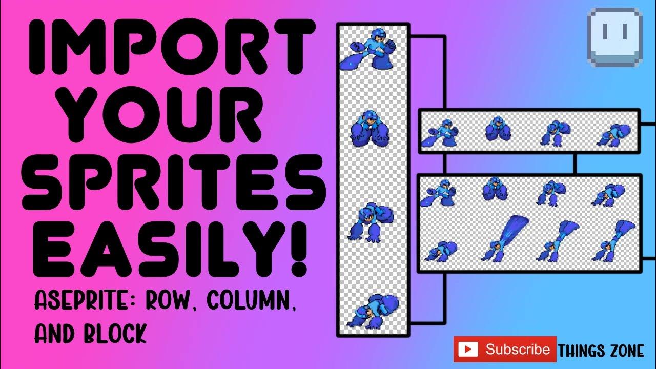 Tutorial Aseprite/How to import Sprite Sheet (rows, columns, and blocks). como importar Sprite ...