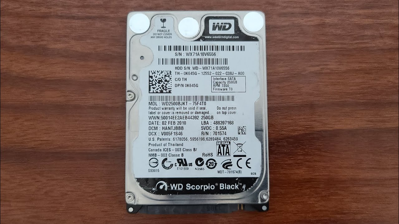 Western Digital Scorpio Black WD2500BJKT - Hard Drive Spin Up - YouTube