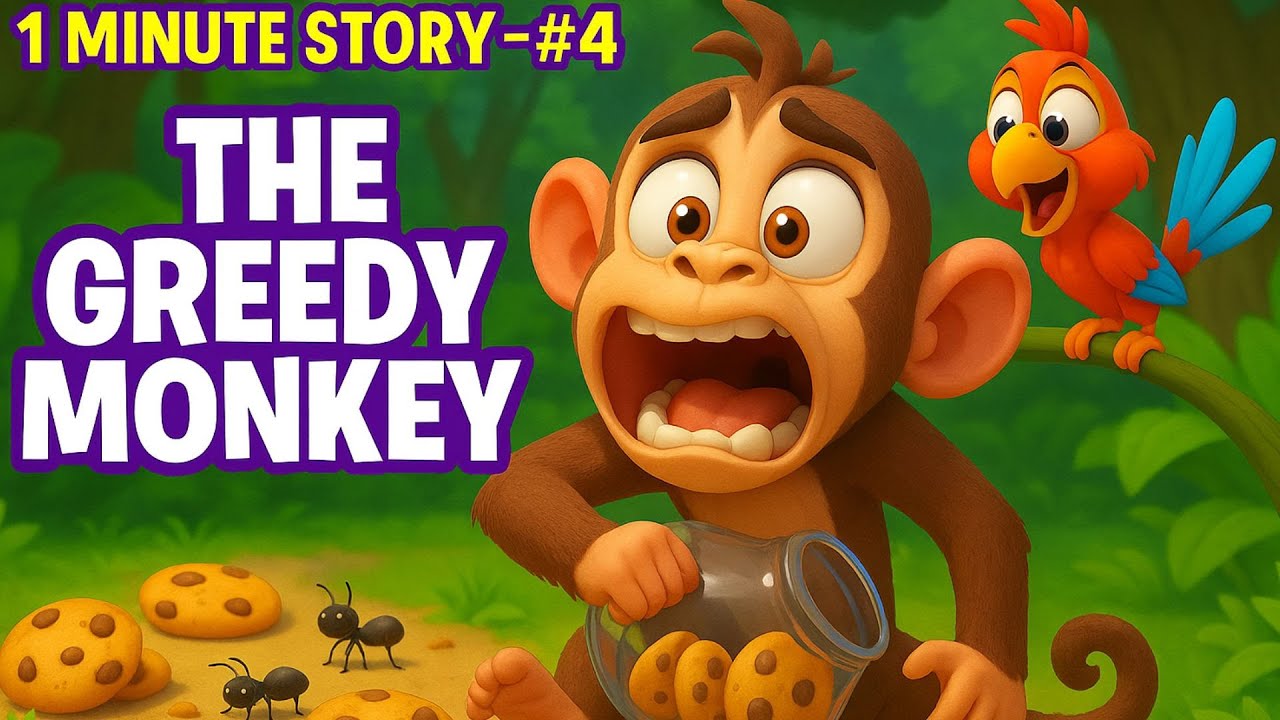 The Greedy Monkey 🍪🐒 | Funny 1 Minute Moral Story for Kids #4 ...