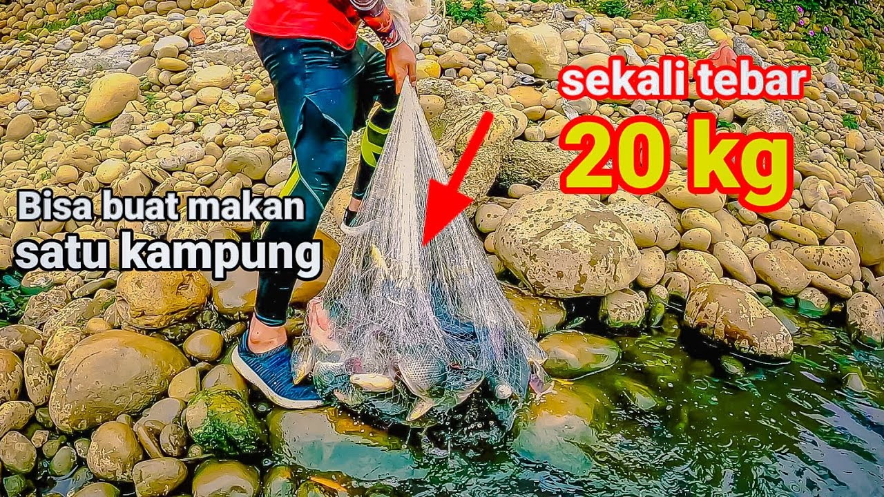 MENJALA IKAN di sungai kecil dan berbatu SEKALI TEBAR dapat banyak ...