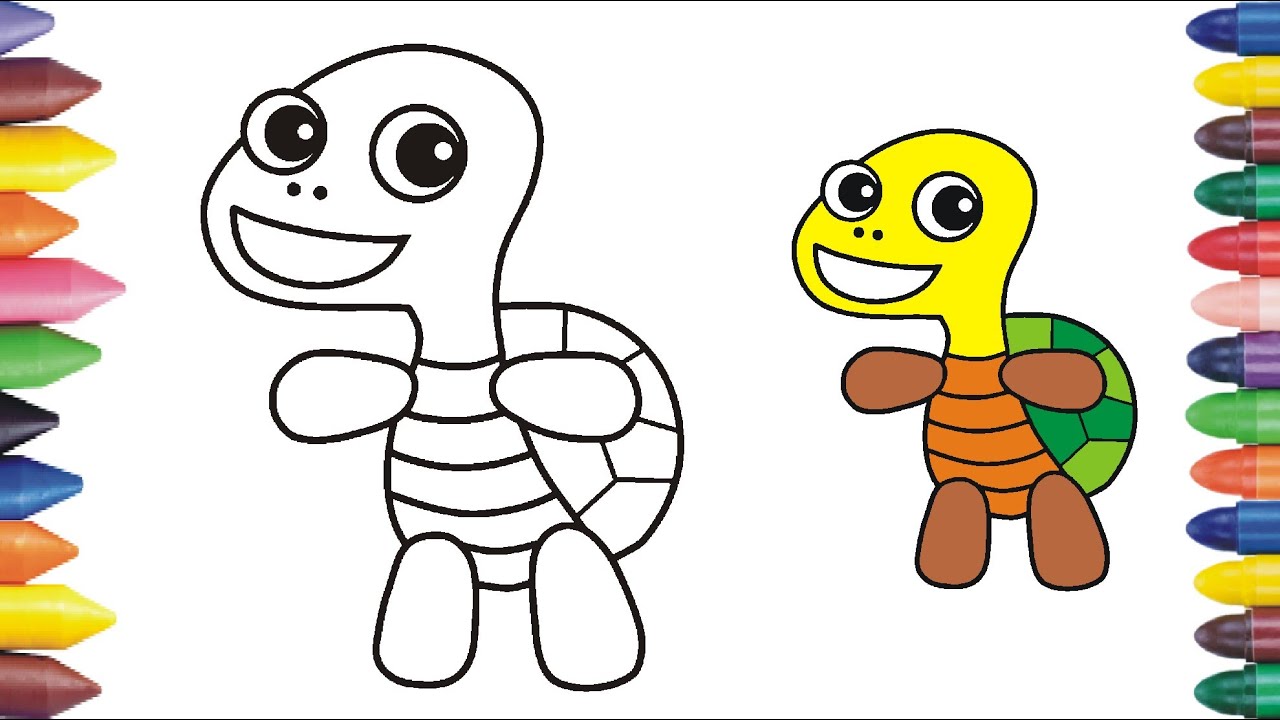 How to draw Turtle and color fun for kids | Turtle drawing with color ...