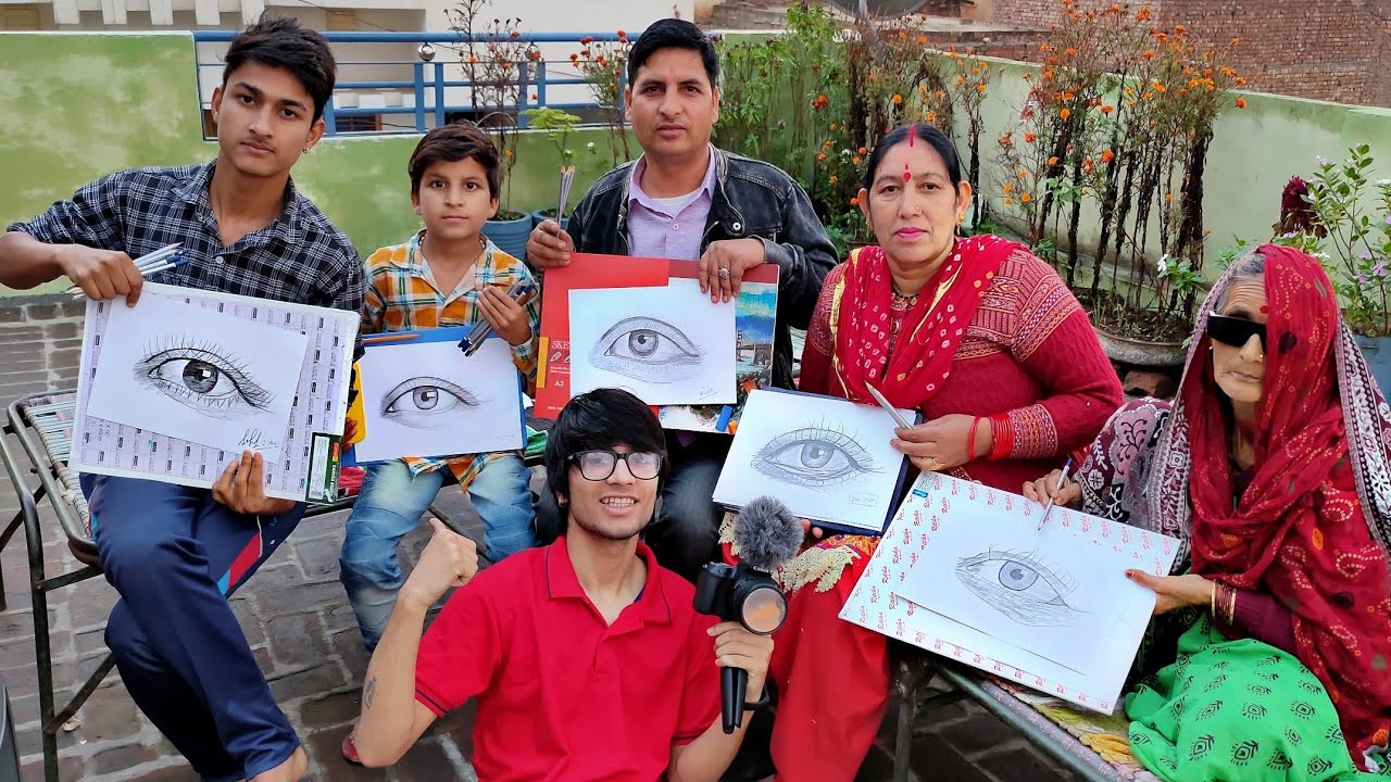 Drawing with My Family ️ Realistic Eye - YouTube
