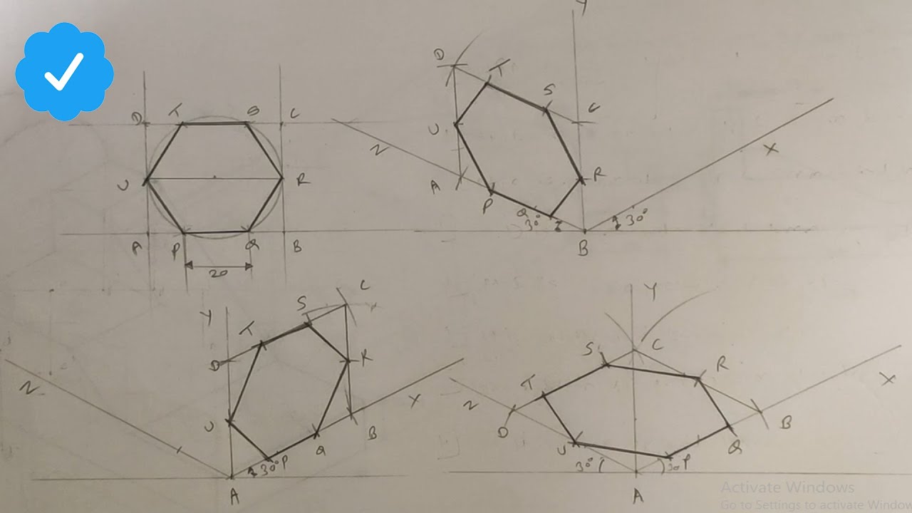 How to draw isometric view of Hexagon in XY, YX, XZ plane - YouTube