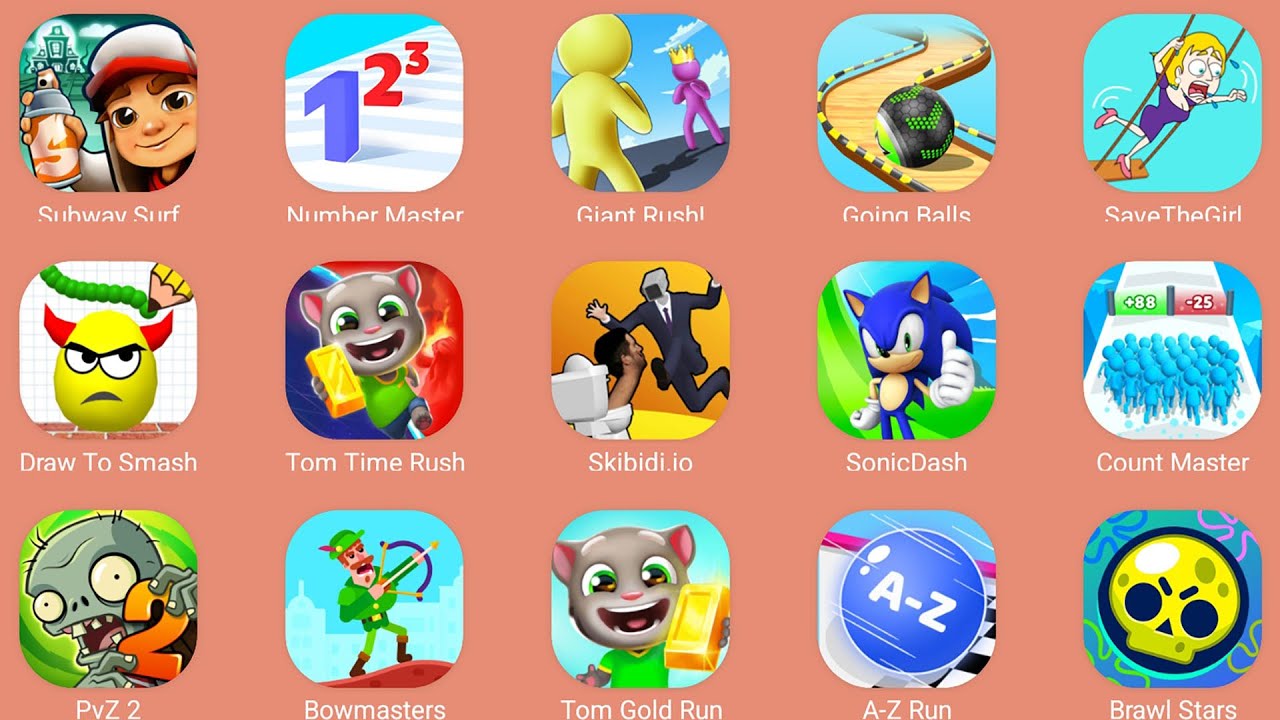 Tom Time Rush,Number Master,Subway Surf,Sonic Dash,Count Master,Tom Gold Run,Bowmasters,Going ...
