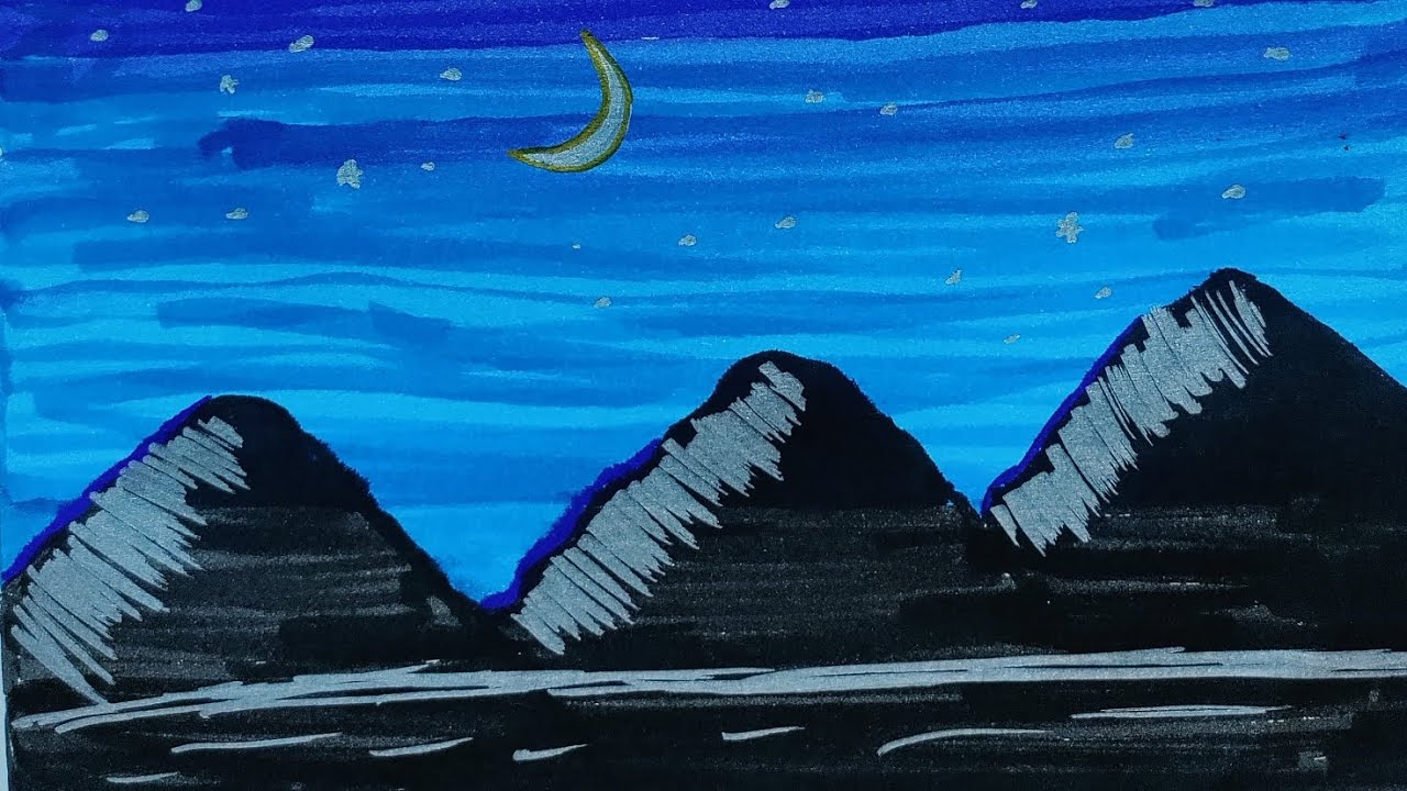 Simple and easy scenery || Moonlight scenery || how to draw moonlight ...