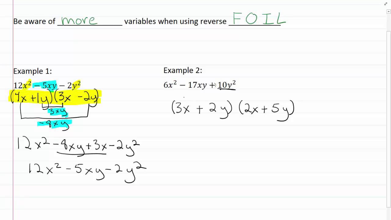 10 2b Factor Trinomials Two Variables YouTube 10 2b Factor Trinomials Two Variables YouTube