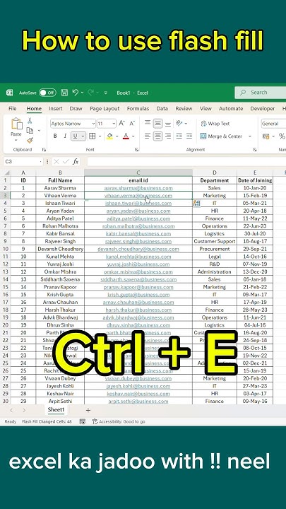 create email ID using flash fill in Excel, how to use flash fill in Excel #Excel #Flash # ...
